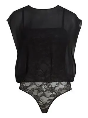 Alaïa Georgette Overlay Lace Bodysuit - Noir Alaia