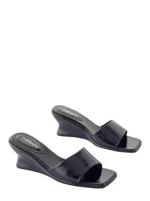 THERAPY AUSTRALIA Lafayette Square-toe Wedge Slides - Black Crinkled Patent Pu