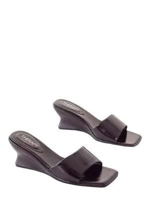 THERAPY AUSTRALIA Lafayette Square-toe Wedge Slides - Port Crinkled Patent Pu