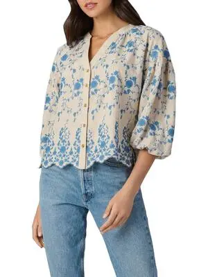 Shoshanna Fred Serra Embroidered Top - Flax/powder Blue