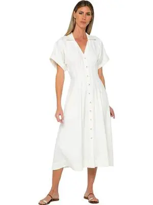 JBQ Stretch Viscose Linen Freya Midi Dress - White