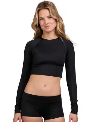 JOLYN Moana Long Sleeve Cropped Rashguard - Black