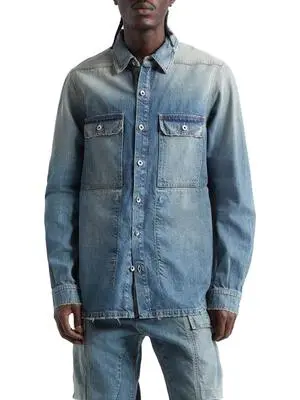 Rick Owens Distressed Denim Overshirt - Washed Indigo