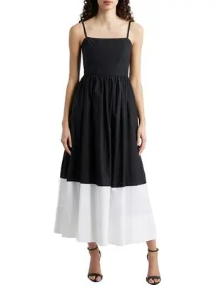 CECE DUPRAZ Colorblock Fit & Flare Midi Dress - Rich Black
