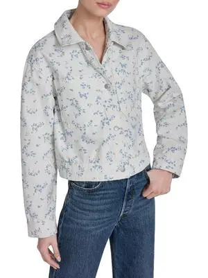 LEVI'S Floral Print Shirt Jacket White Blue Ditsy Floral