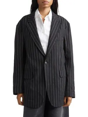 R13 Ragged Pinstripe Oversized Blazer - Black White Pinstripe
