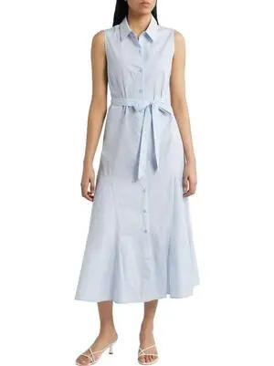 CECE DUPRAZ Pinstripe Button-up Midi Shirtdress - Artesian Blu
