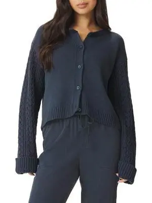 Splendid Gracie Cable Stitch Sleeve Cardigan - Mood Indigo Blue