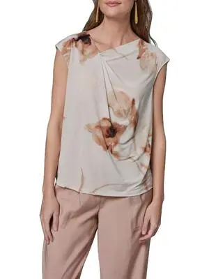 Donna Karan New York Floral Asymmetric Neck Top - Light Tuscan Grey Multi