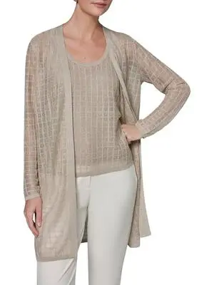 Donna Karan New York Grid Pattern Metallic Cardigan - Tuscan Grey