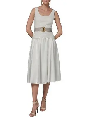 Donna Karan New York Belted A-line Midi Dress - Cream