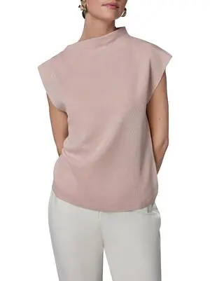 Donna Karan New York Shimmer Asymmetric Mock Neck Sweater - Snow Petal
