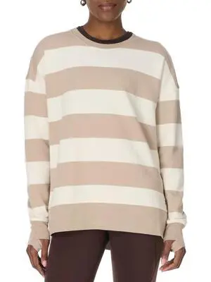 Sweaty Betty After Class Stripe Longline Sweatshirt - White/dusk Beige Large Stripe