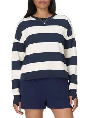 Sweaty Betty Boxy Cropped Sweatshirt - White/navy Blue Large Stripe