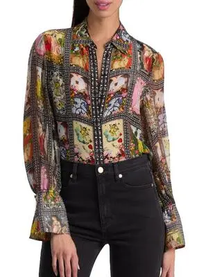 Alice + Olivia Tarot Card Print Silk Button-up Shirt - Enchanted Tarot