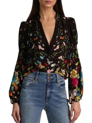 Alice + Olivia Helen Floral Top - Solar Strength Black