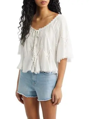 Free People Michelle Lace Trim Top - Clean Ivory