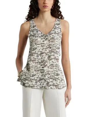 Nordstrom Satin Shell Top Ivory- Brown Textural