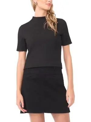 Vince Camuto Textured Mock Neck Top - Rich Black
