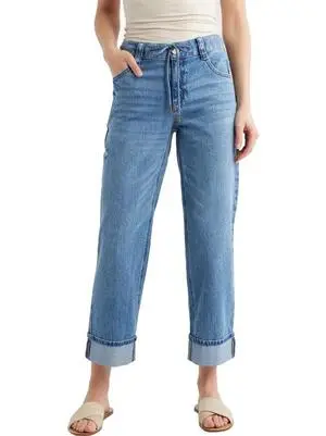 Wit & Wisdom High-waist Boyfriend Jeans With Drawstring - Blue Vintage
