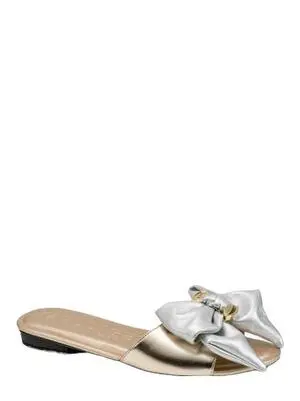 Karl Lagerfeld Paris Ciaran Bow Slide Sandal - White Gold/silver