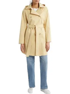 Sam Edelman Hooded Belted Double Breasted Trench Coat - Butter