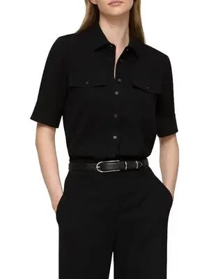 Lafayette 148 New York Finesse Crepe Button-up Shirt - Black