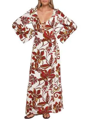 PETAL & PUP Inala Long Sleeve Maxi Dress - Brown Floral