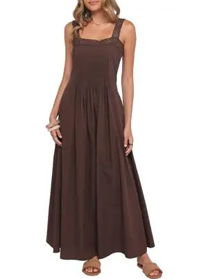 PETAL & PUP Alandra Pintuck Pleat Cotton Maxi Dress - Brown
