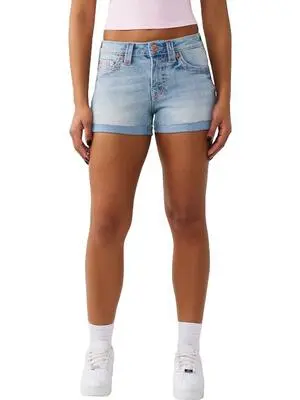 True Religion Cuffed Denim Shorts - Flax Flower