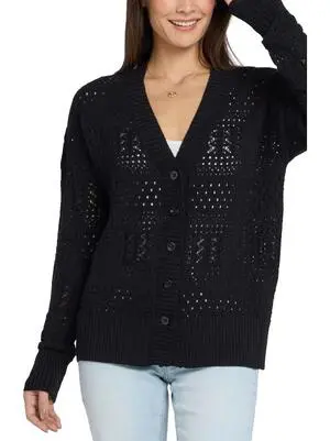 NYDJ Mixed Open Stitch Cotton Blend Cardigan - Black