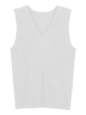 Issey Miyake Pleated V-necked Top - Grey