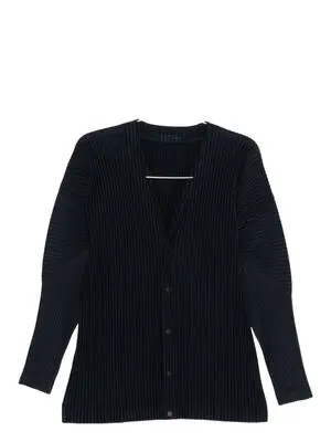 Issey Miyake Pleated V-neck Cardigan - Blue