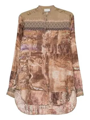 PIERRE-LOUIS MASCIA Printed Silk Shirt - Green