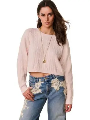 LoveShackFancy Filomena Cropped Cable Knit Pullover - Pale Guava