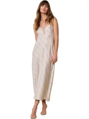 LoveShackFancy Manuela Floral Stripe Maxi Slip Dress - Cotton Skies