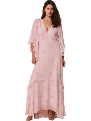 LoveShackFancy Brinley Floral Chiffon Maxi Dress - Cimarron Rose
