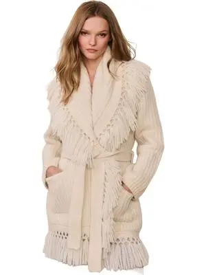 LoveShackFancy Daphira Fringe Alpaca Wrap Cardigan - Ivory