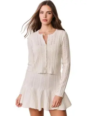 LoveShackFancy Peridot Stretch Pointelle Cardigan White Tea