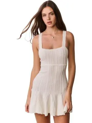 LoveShackFancy Tabatha Stretch Pointelle Fit-and-flare Dress - White Tea