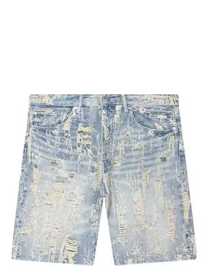PURPLE BRAND Bead Splatter Destroy Denim Shorts - Blue