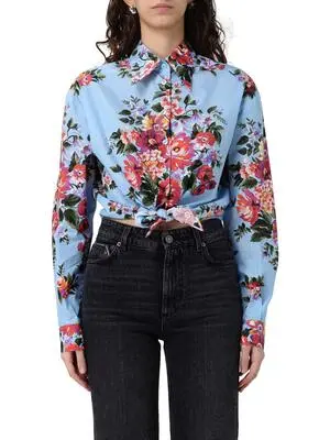 Dolce & Gabbana Dolce & Gabbana Cropped Floral Print Cotton Poplin Shirt Gnawed Blue