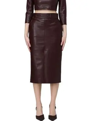Elisabetta Franchi Leather Midi Skirt - Brown