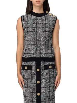 Balmain Sleeveless Knit Top With Button Detail - Black