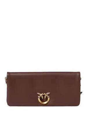 Pinko Pinko Click Soft Horizontal Classic Leather Clutch Brown