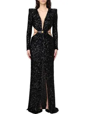 Elisabetta Franchi Long Sleeve Gown - Black