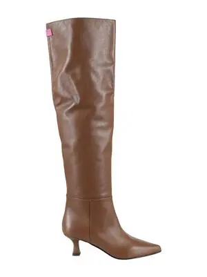 3JUIN Leather Heeled Boots - Coffee