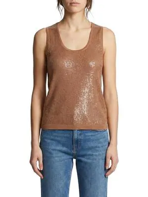 TWINSET Sequin Embellished Cotton Blend Top - Brown