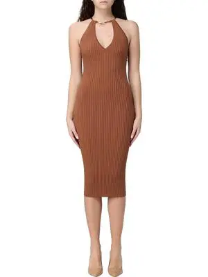 Elisabetta Franchi Elisabetta Franchi Ribbed Halter Neck Midi Dress With Plunge Brown