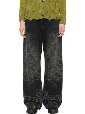 R13 Wide-leg Jeans In Used-effect Denim - Black